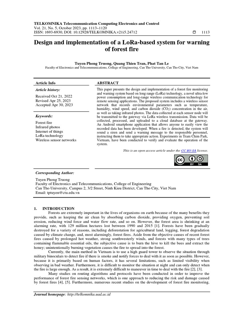 Design and Implementation of A Lora-Based System For Warning of Forest Fire | PDF