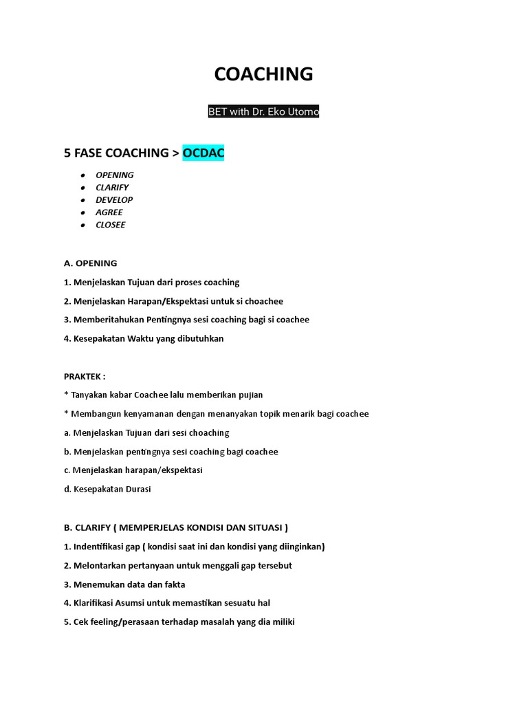 Proses dan Metode Coaching Efektif | PDF | Bisnis