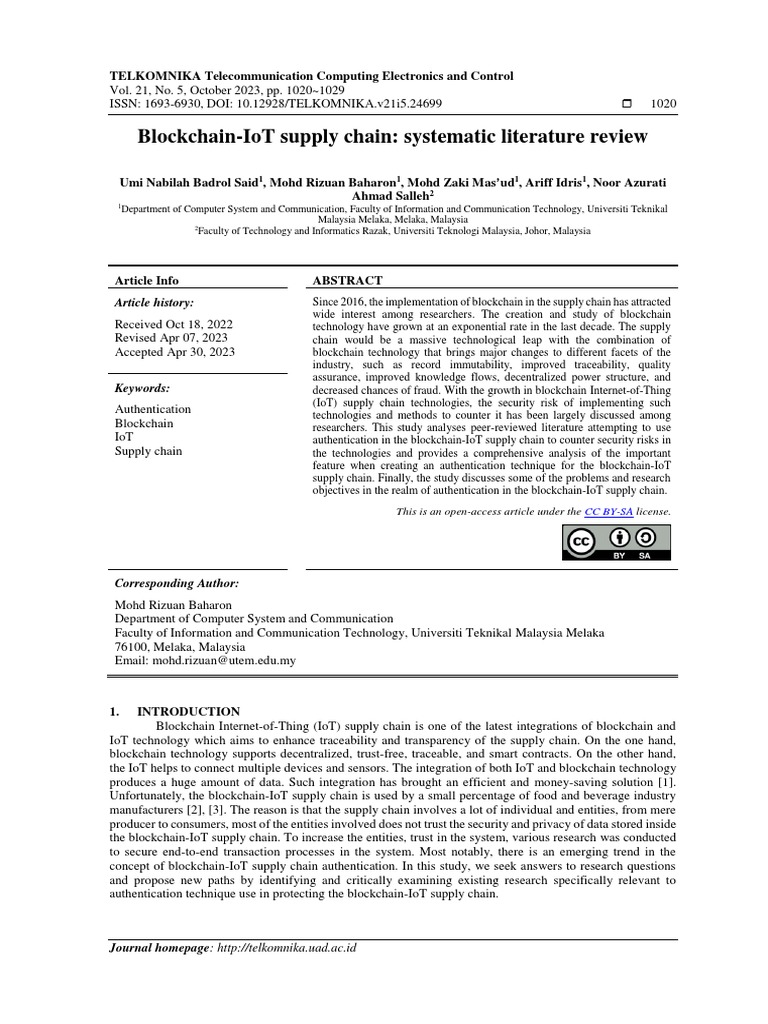 Blockchain Iot Supply Chain Systematic Literature Review Pdf Business Computers