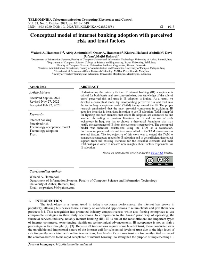 Conceptual Model of Internet Banking Adoption With Perceived Risk and ...