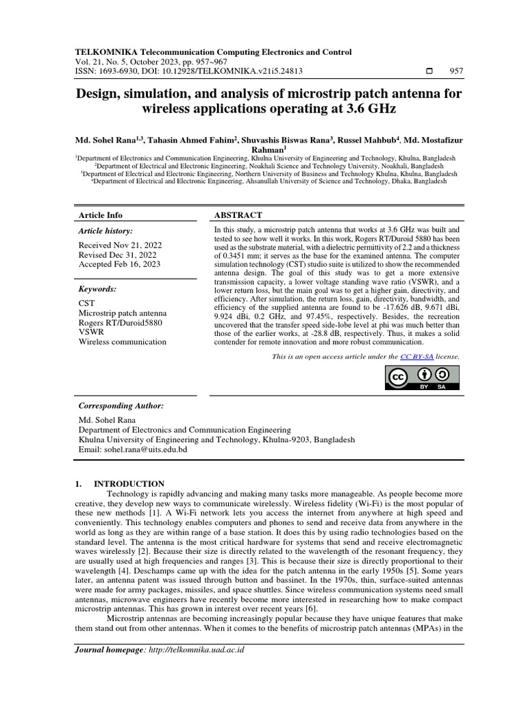Design, Simulation, and Analysis of Microstrip Patch Antenna For ... Design, Simulation, and Analysis of Microstrip Patch Antenna For ...