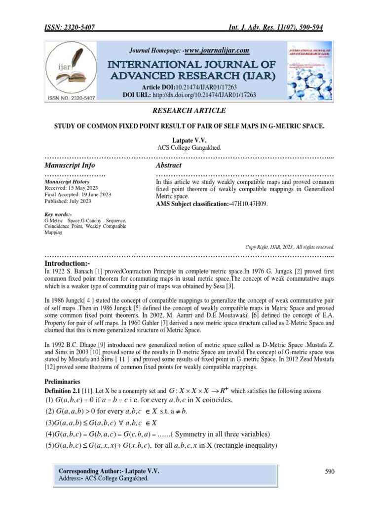 STUDY OF COMMON FIXED POINT RESULT OF PAIR OF SELF MAPS IN G-METRIC ...