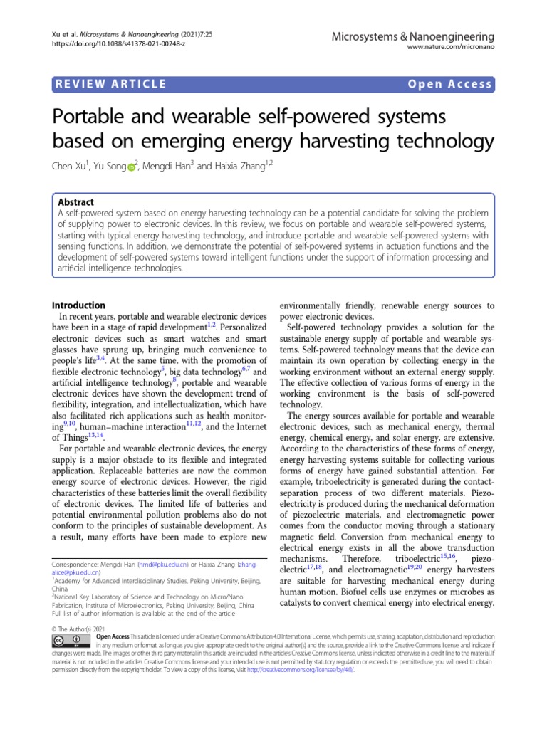 Portable and Wearable Self-Powered Systems Based On Emerging Energy ...