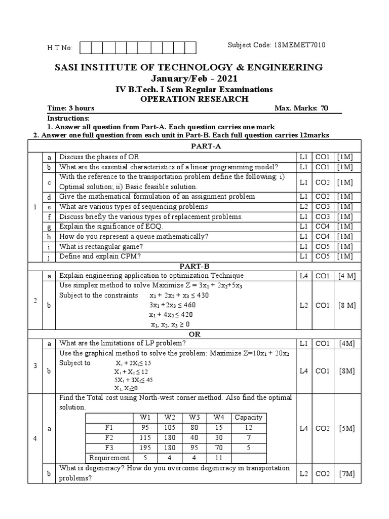 Operation Research Model Paper 2 | PDF