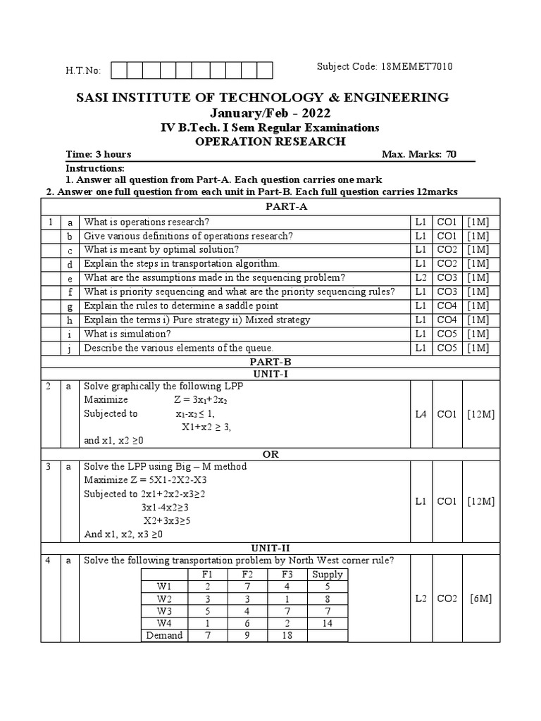 B.Tech Exam: Operations Research | PDF