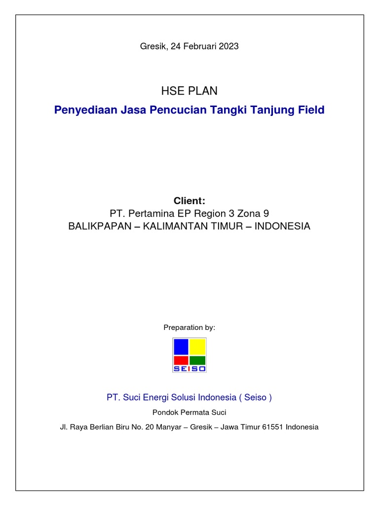 HSE PLAN Pertamina EP | PDF