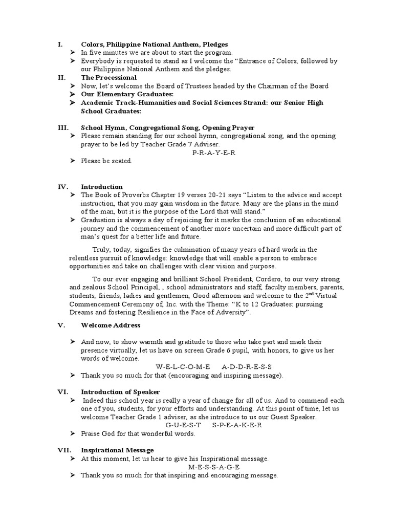 Emcee Script For Graduation | PDF