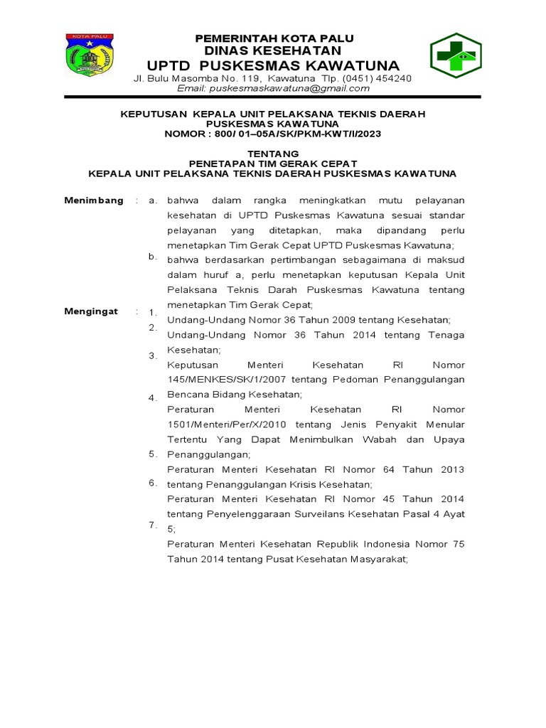 SK Tim Gerak Cepat PKM Kawatuna 2023 | PDF