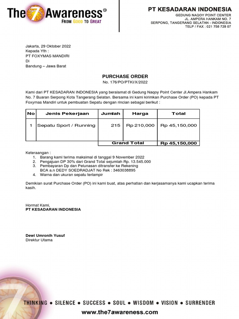Contoh Purchase Order Sepatu | PDF