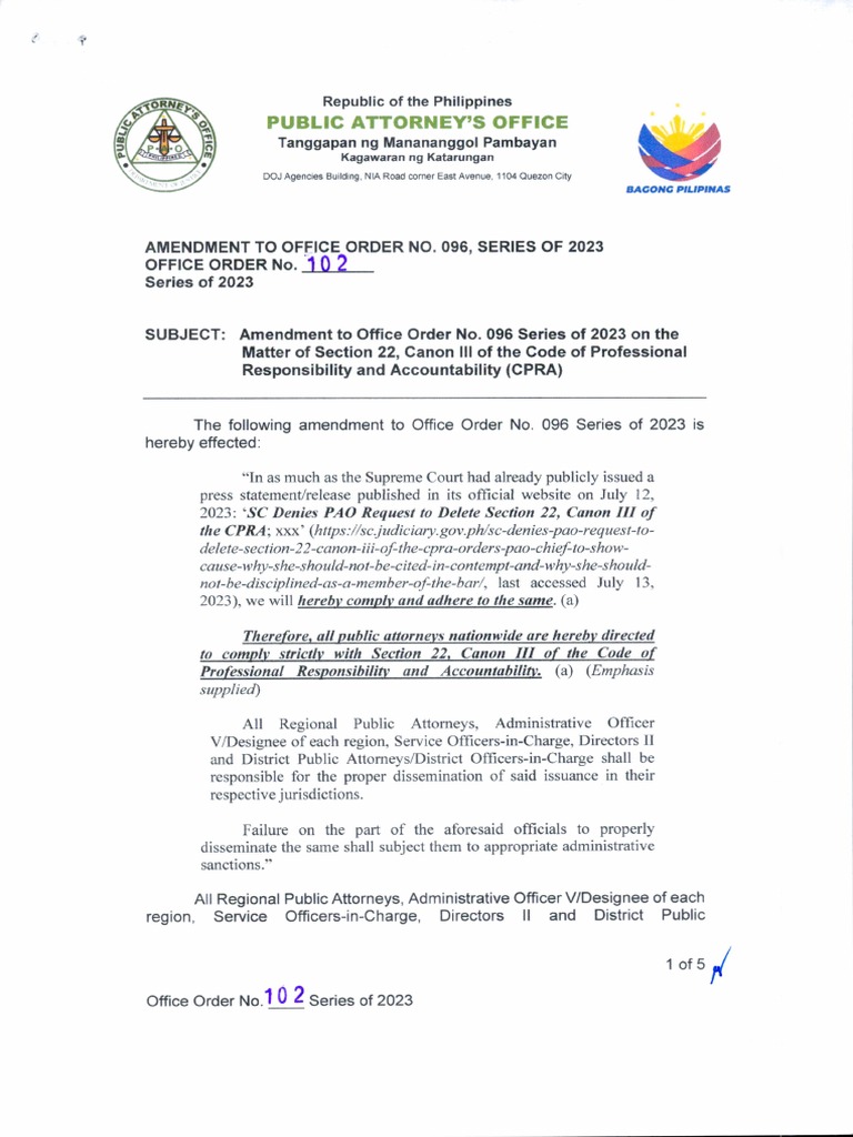 OFFICE ORDER NO. 102, S. 2023, dtd.25-JUL-20230 | PDF