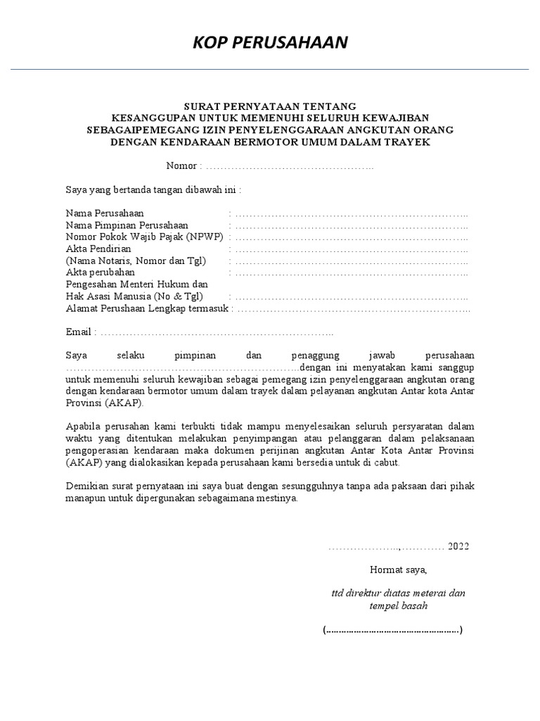 Dokumen Kesanggupan Akap | PDF