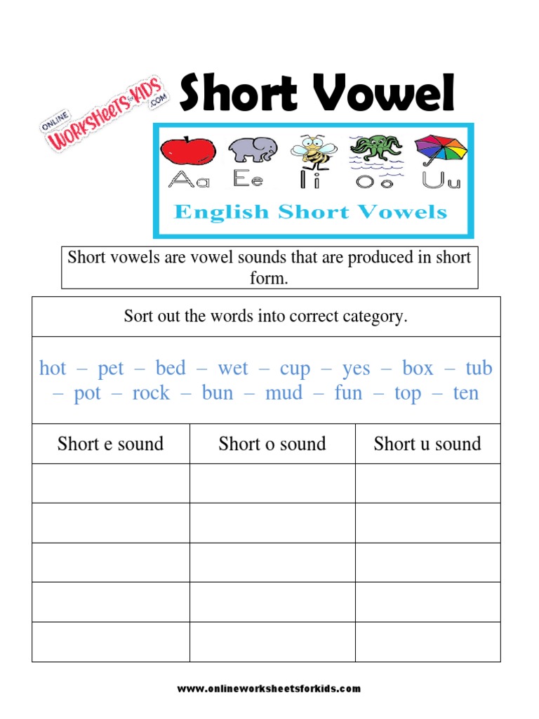Short Vowel Worksheets 1 | PDF