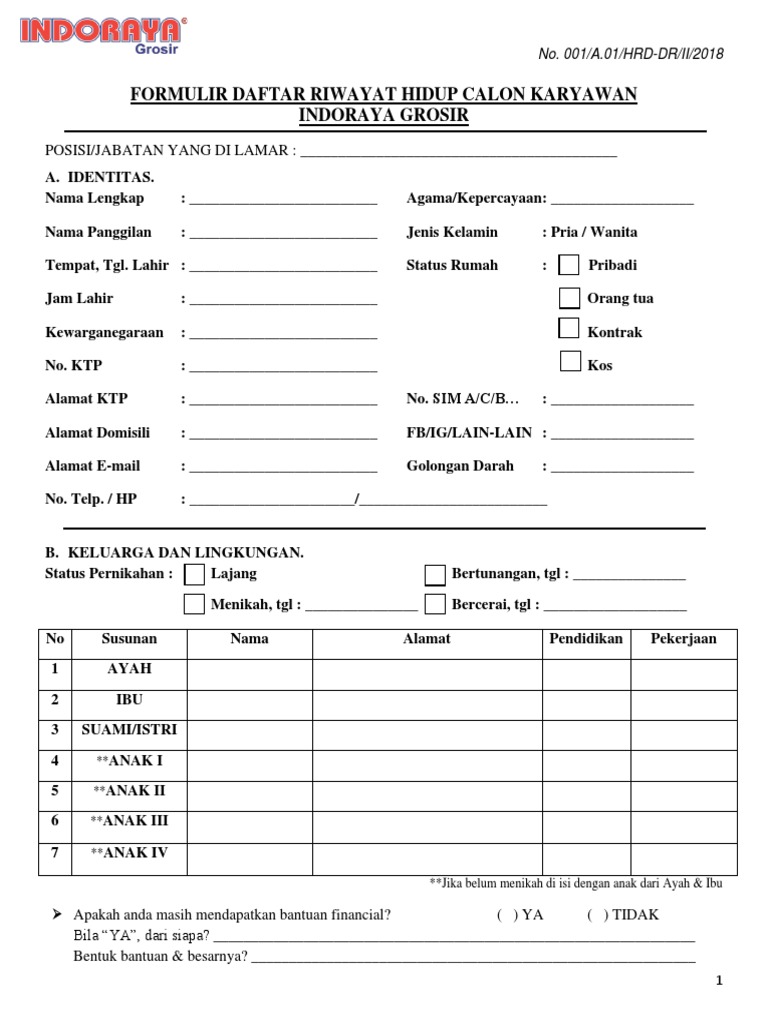 A01 FORM HRD Calon Karyawan | PDF | Karier & Perkembangan