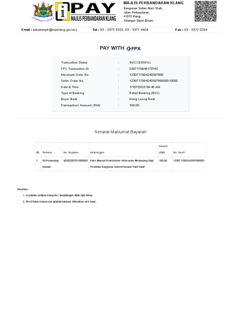 Resit Rasmi Ipay Mpklang | PDF