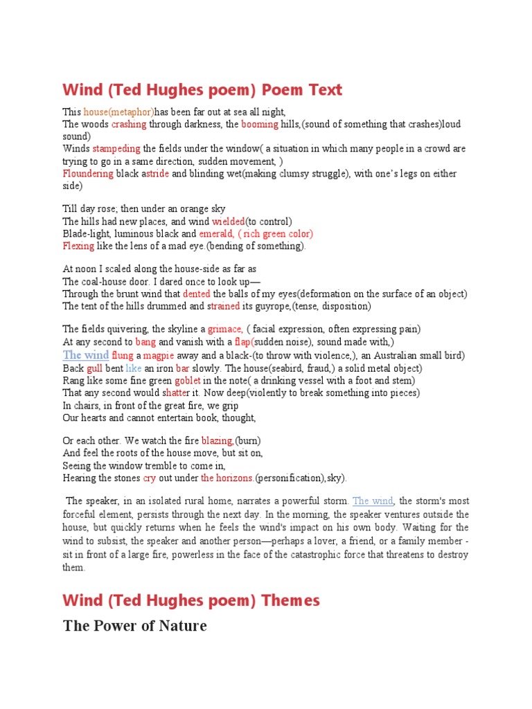 Wind by Ted Hughes Poem | PDF