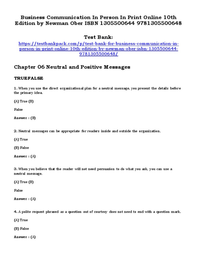 Business Communication Test Bank Insights | PDF
