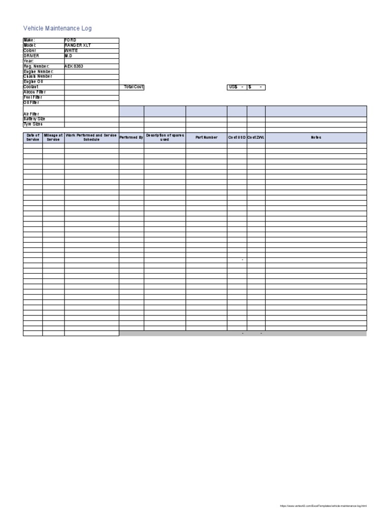 Vehicle Maintenance Log Template | PDF | Fuel Economy In Automobiles ...