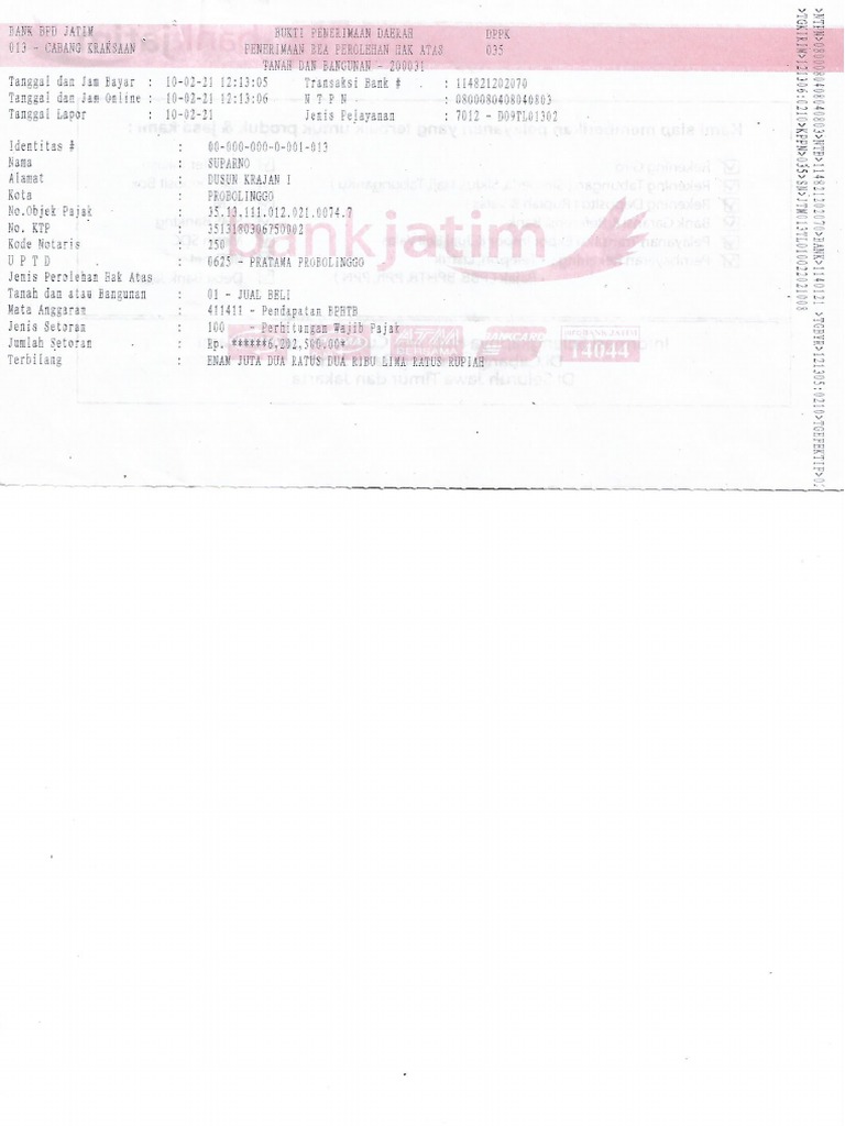 Bukti Pembayaran SPPD BPHTB Pak Suparno | PDF