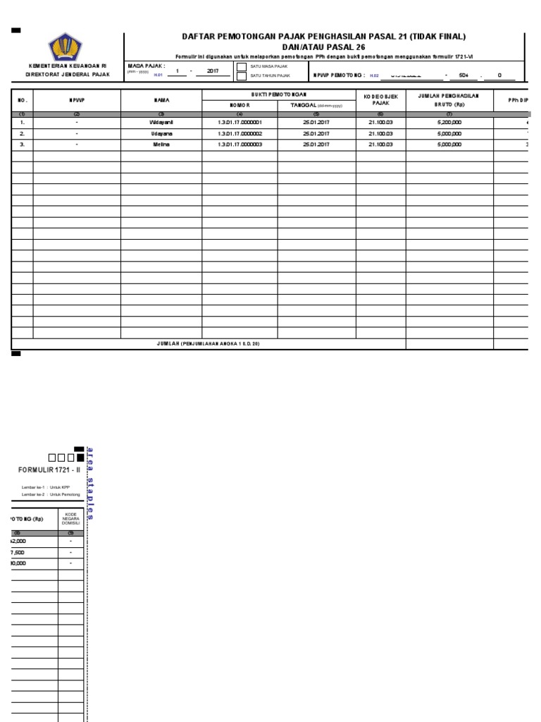 Formulir 1721 II | PDF