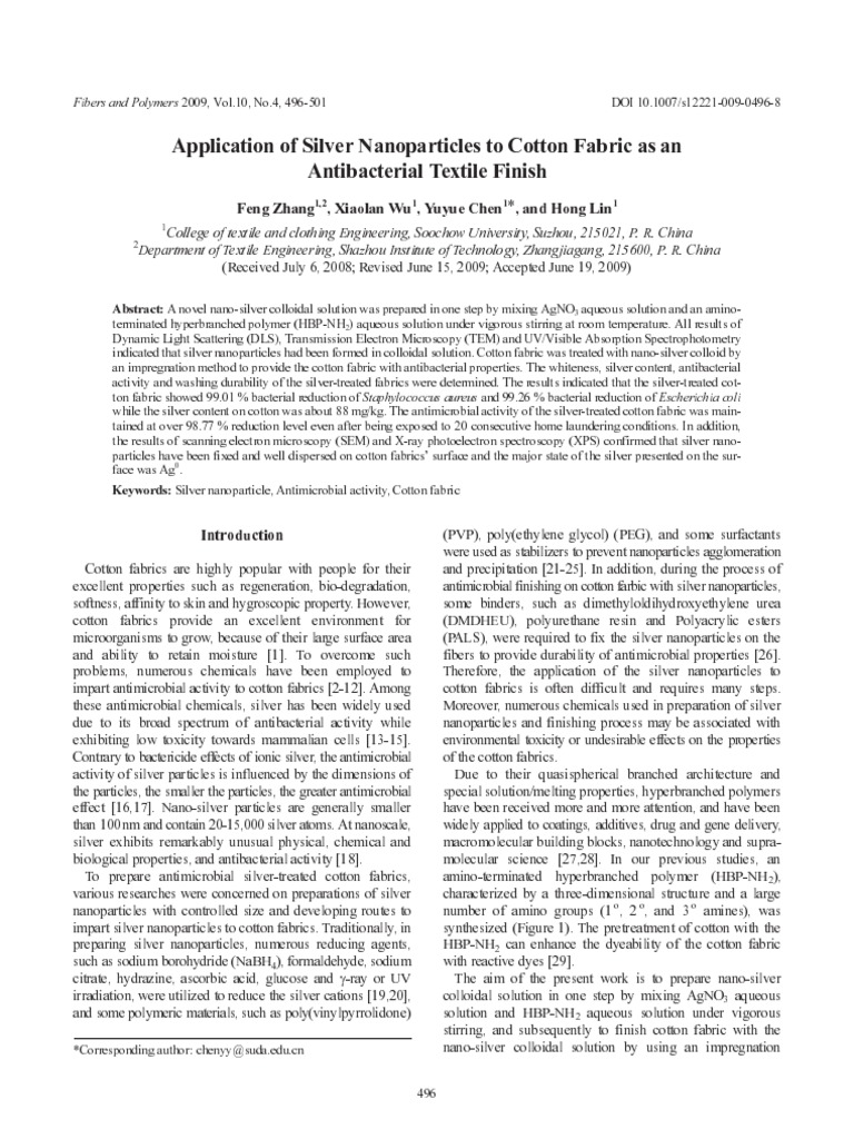Application of Silver Nanoparticles To Cotton Fabric As An ...