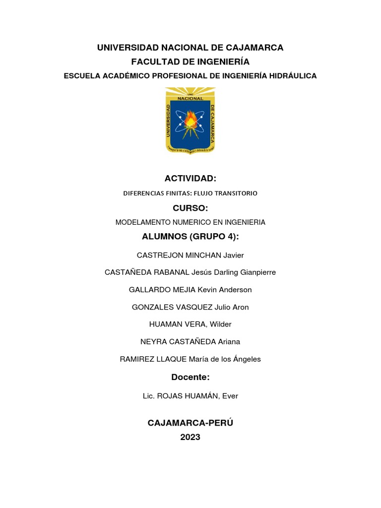 Diferencias Fnitas-Flujo Transitorio (Grupo 4) | PDF | Ecuaciones ...