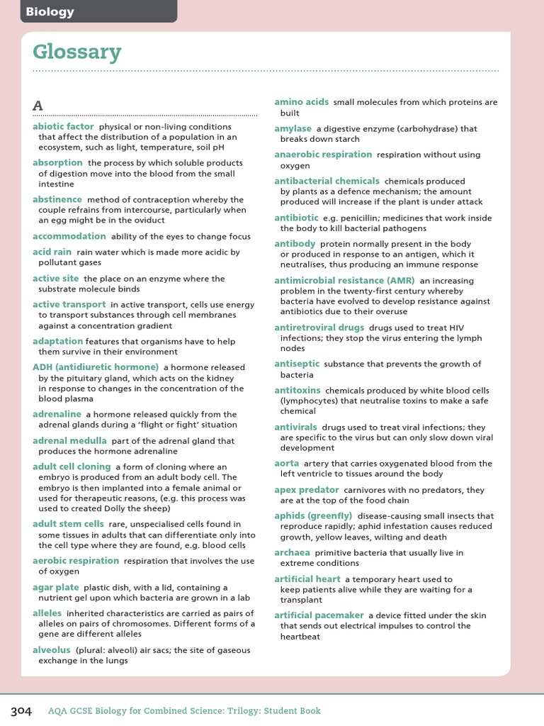 Biology Glossary for GCSE Students | PDF