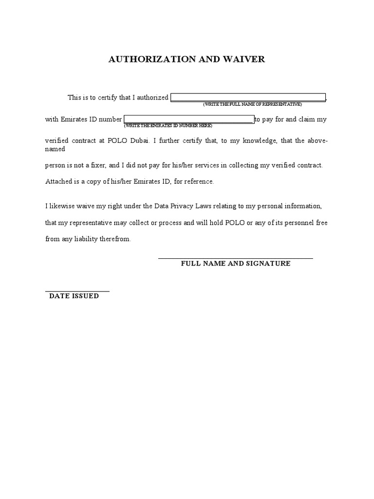 AUTHORIZATION and WAIVER Claiming Online Verified Contract | PDF