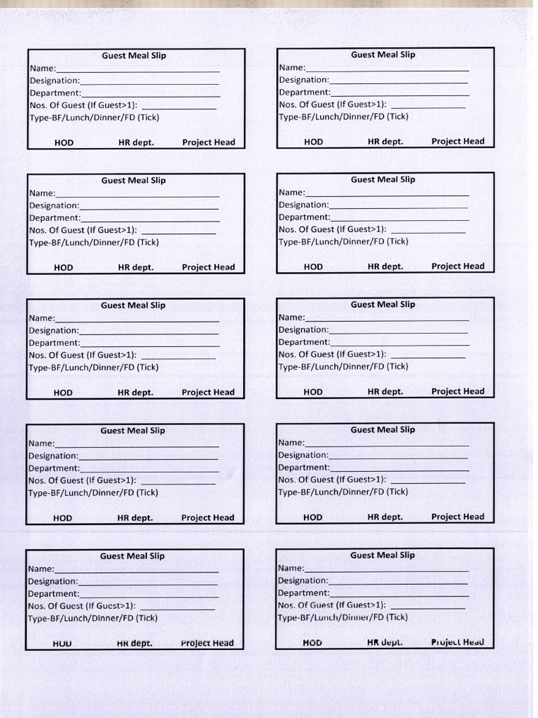 Mess Guest Diet Slip | PDF