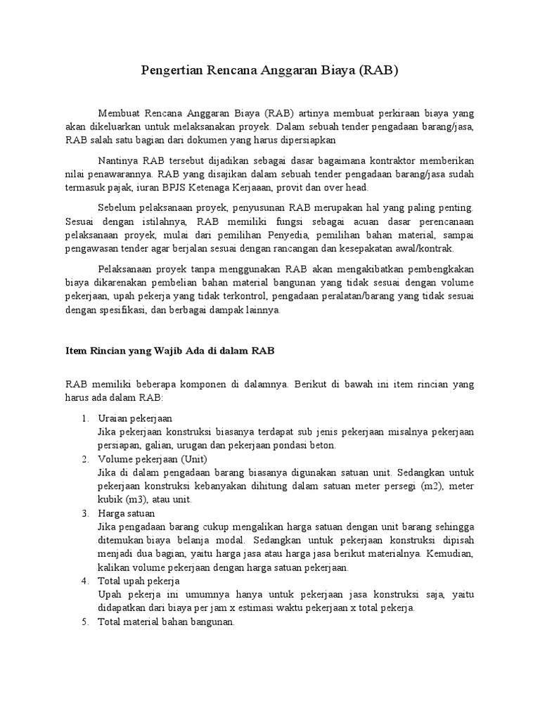 Rencana Anggaran Biaya Rab Pdf