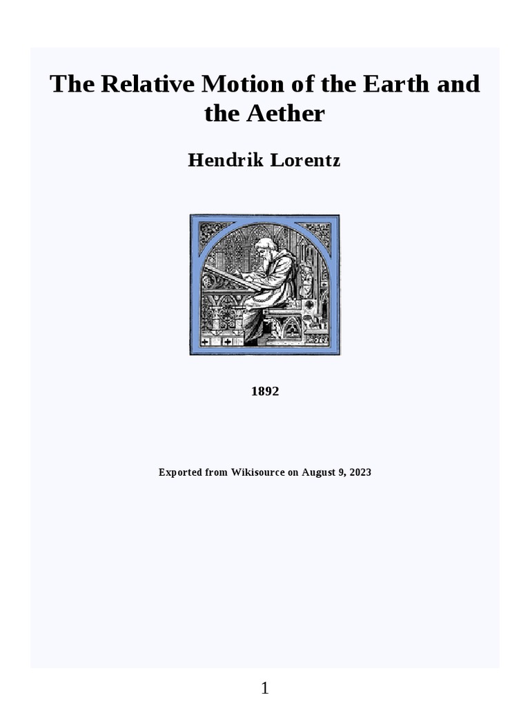 Translation The Relative Motion of The Earth and The Aether | PDF