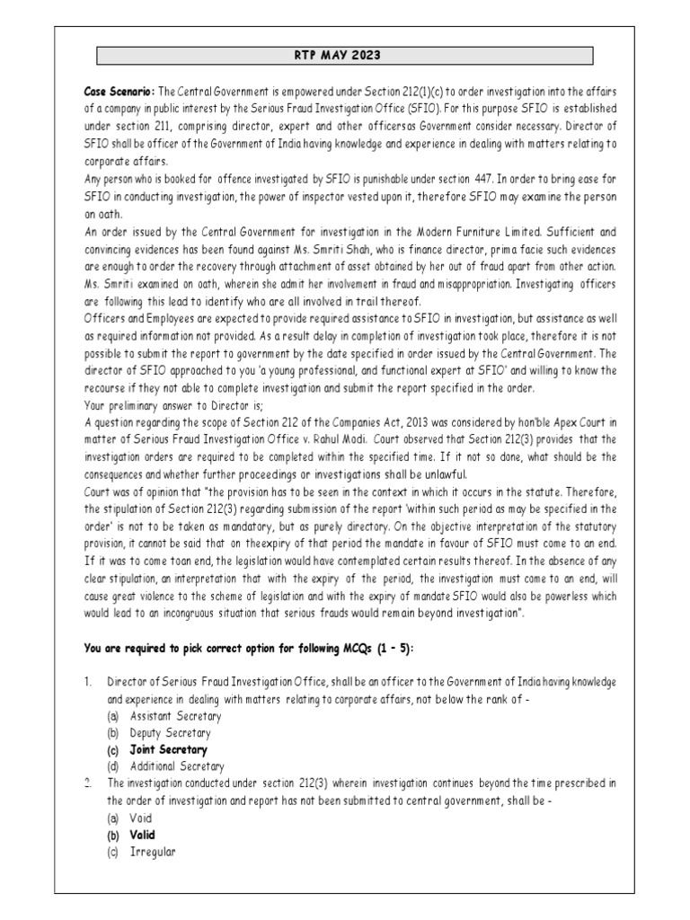 Law MCQ RTP | PDF | Bankruptcy | Dividend