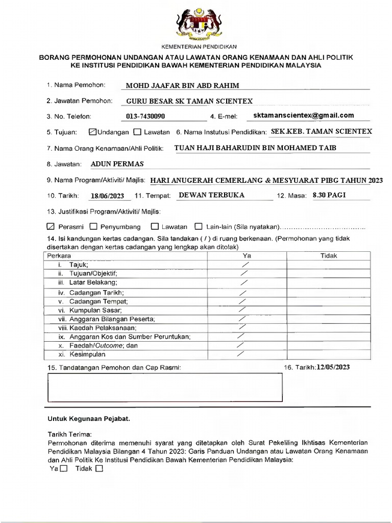 BORANG PERMOHONAN UNDANGAN | PDF