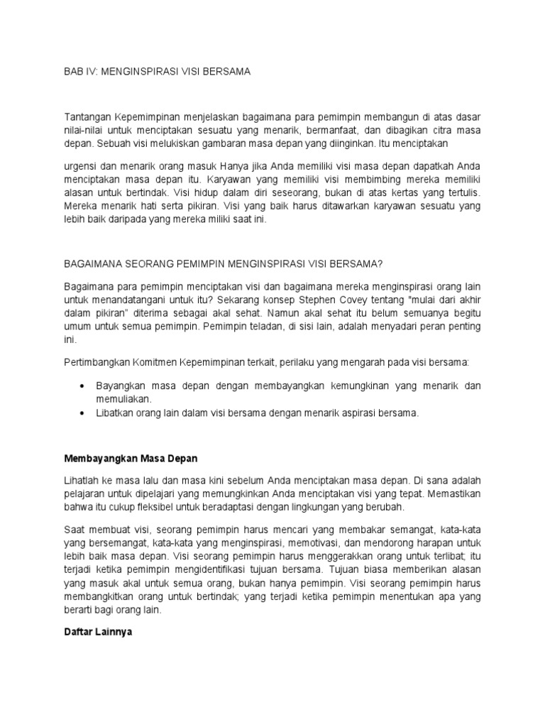 BAB IV Inspire A Shared Vision | PDF | Karier & Perkembangan | Bisnis