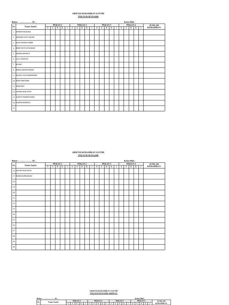 Absensi Kehadiran Santri Pdf