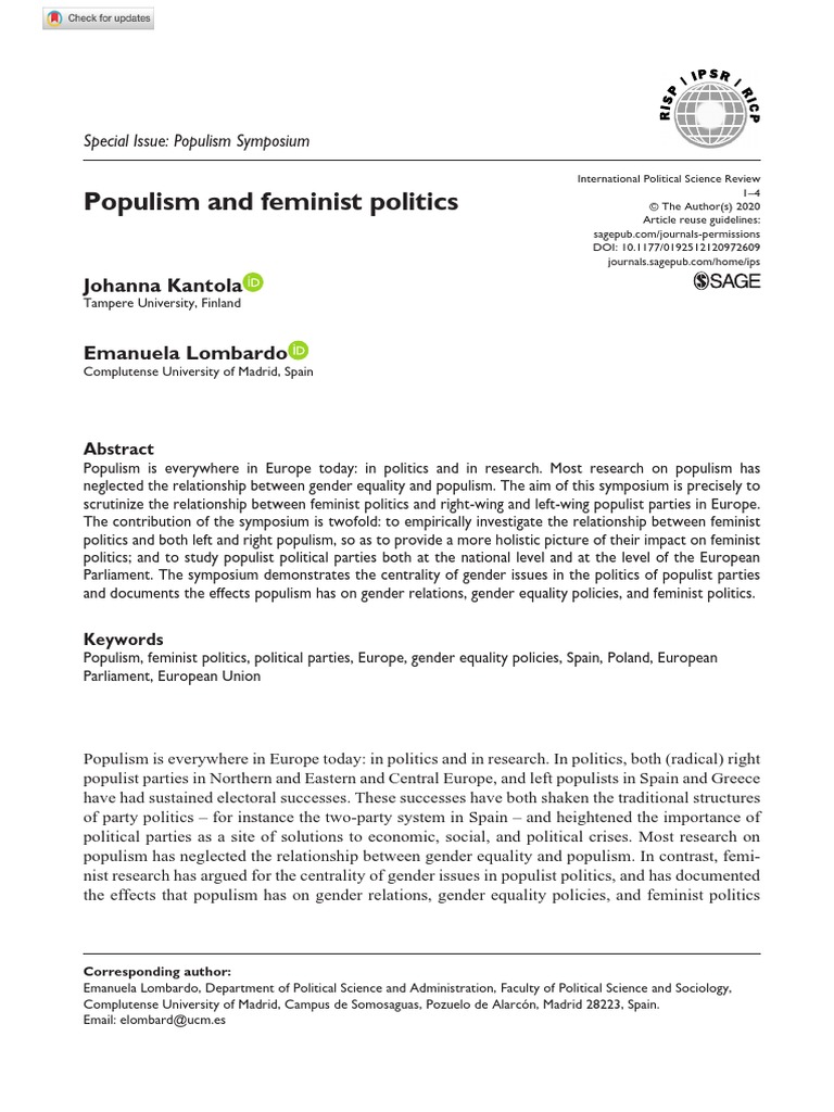 Populism and Feminist Politics | PDF | Populism | Feminism