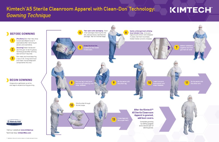 Kimtech A5 Sterile Cleanroom Apparel - Donning Technique | PDF | Clothing | Manufactured Goods