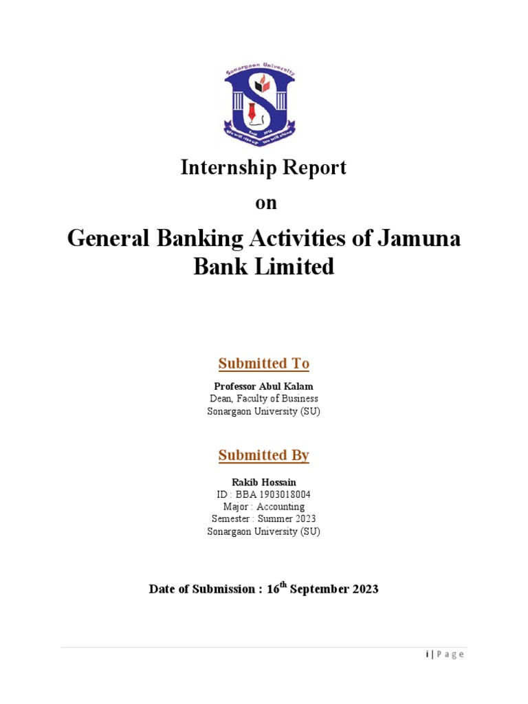 Jamuna Bank General Banking Activities Report | PDF | Finance & Money ...