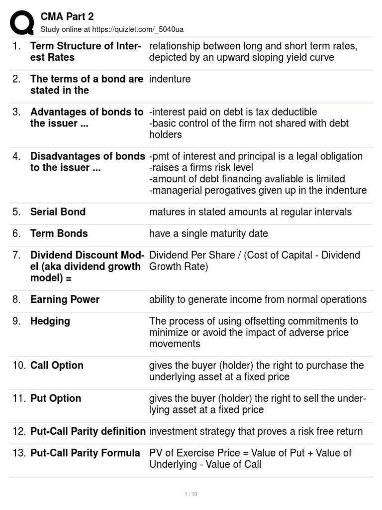 CMA P2 Flashcard | PDF