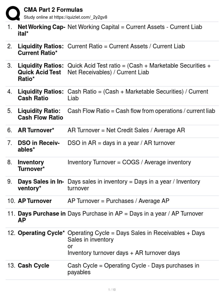 CMA Part 2 Financial Ratios Guide | PDF | Business | Finance & Money ...