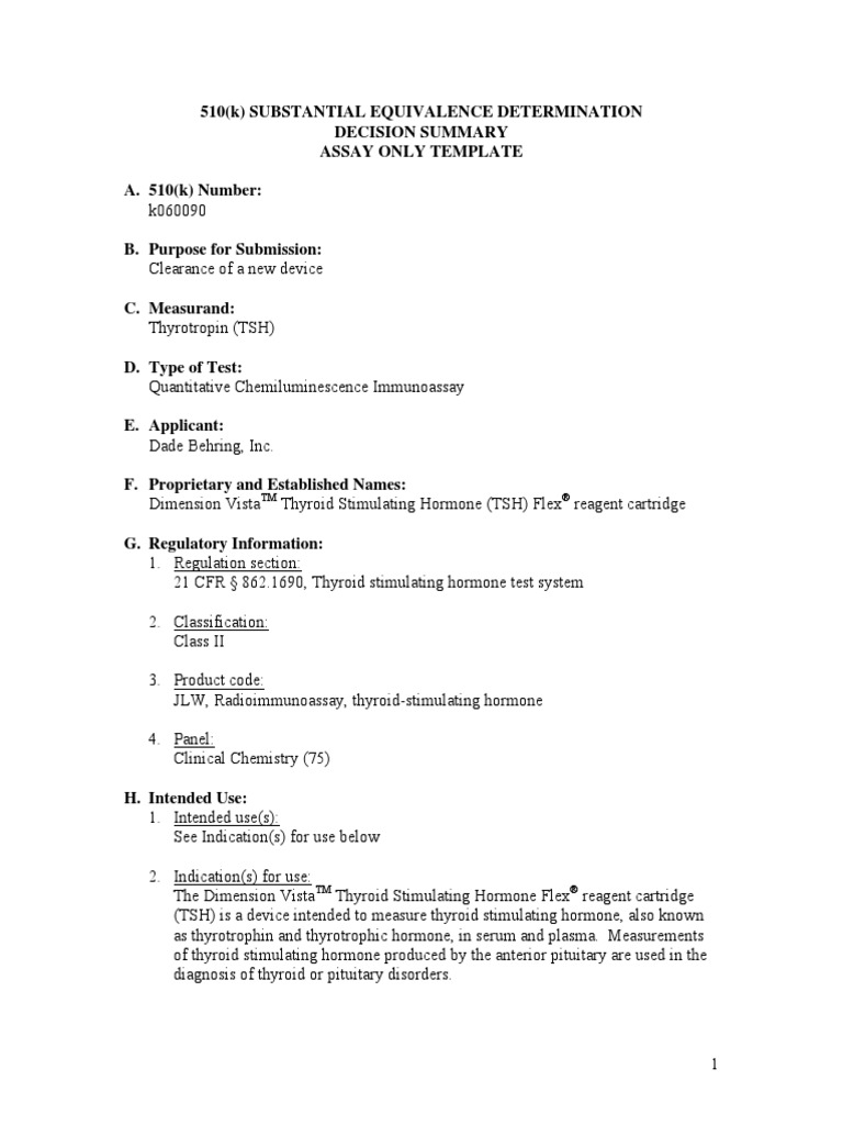 K060090 Dimension Vista TSH | PDF | Thyroid Stimulating Hormone ...