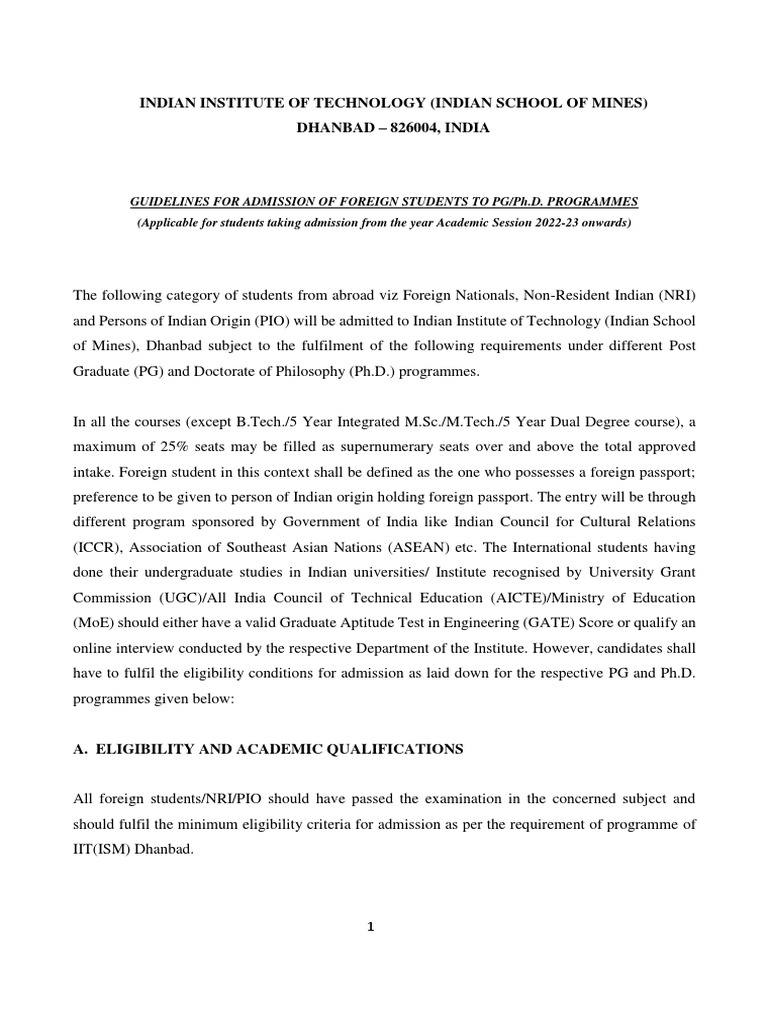 IIT (ISM) Foreign Students Rules | PDF
