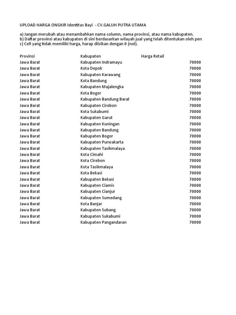 Template Harga Produk Identitas Bayi - CV - GALUH PUTRA UTAMA | PDF