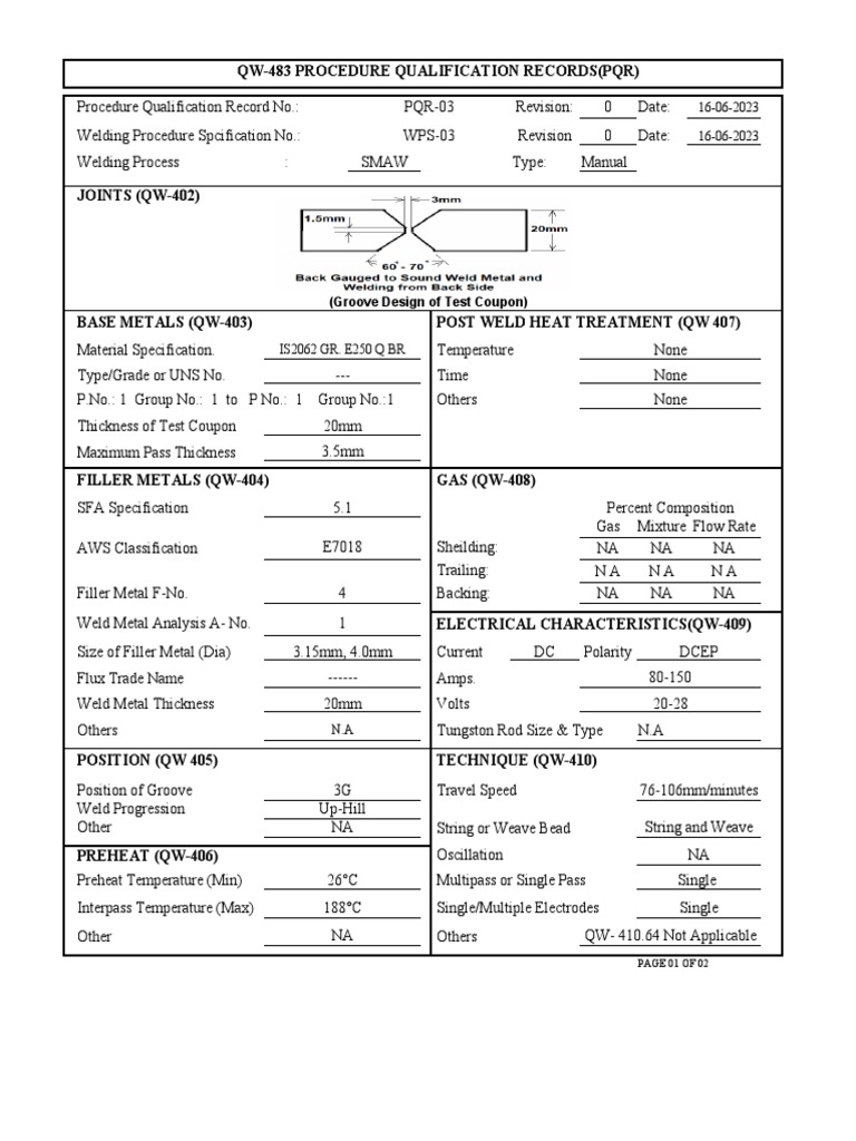 Procedure Qualification Record PDF Construction Welding