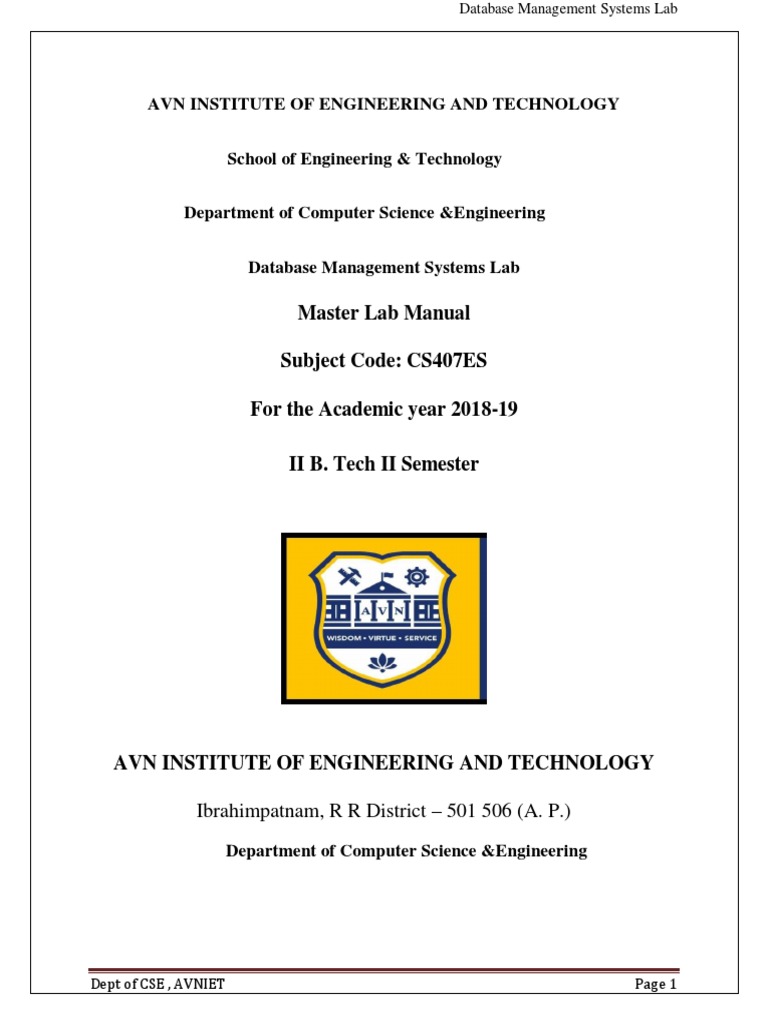 Dbms Lab Manual Pdf Databases Relational Database