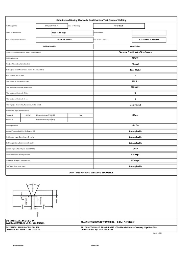 Welding Record Format | PDF