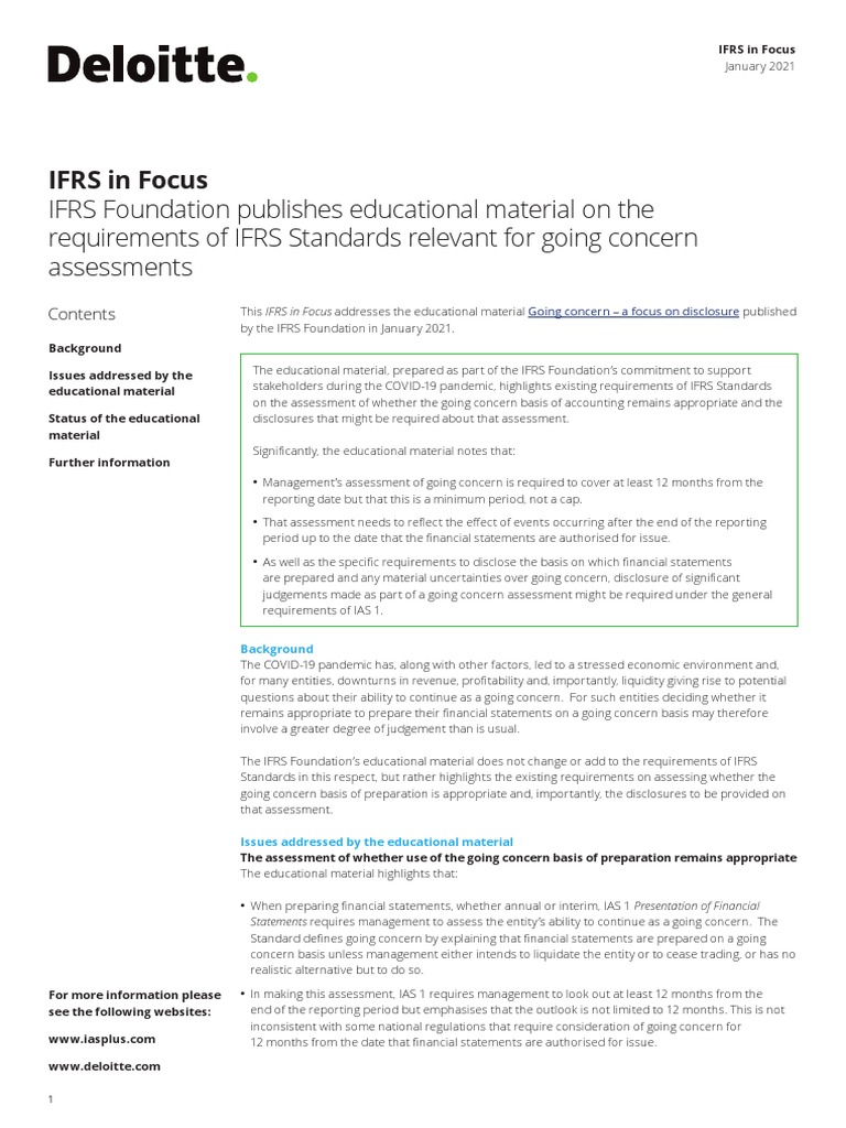 IFRS in Focus - Educational Material on Going Concern | PDF
