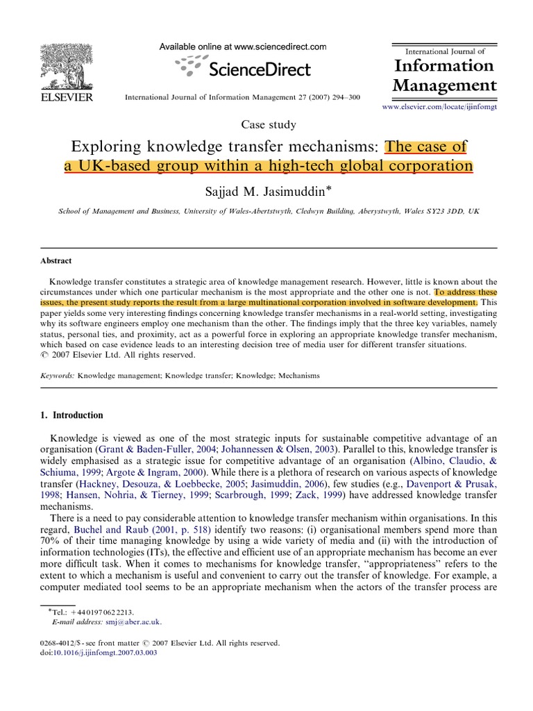 Knowledge Transfer Mechanisms in Tech Firms | PDF | Tacit Knowledge ...