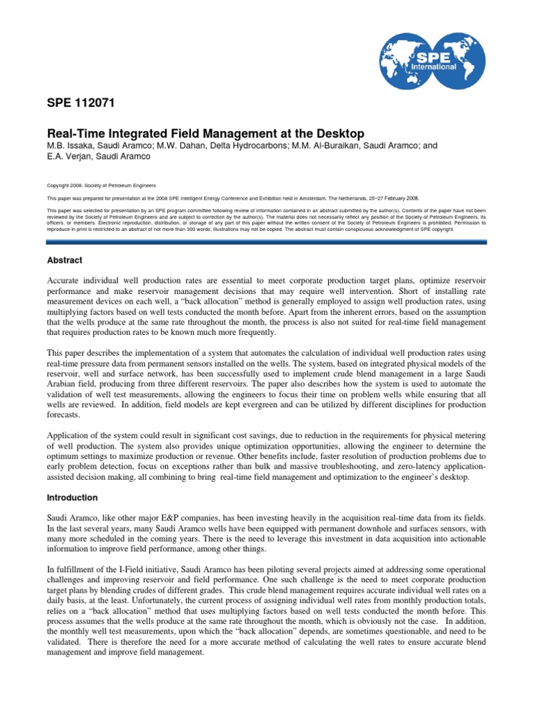 Aramco SPE Paper 112071 | PDF | Business | Computers
