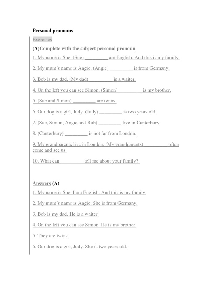 Complete With The Subject Personal Pronoun | PDF