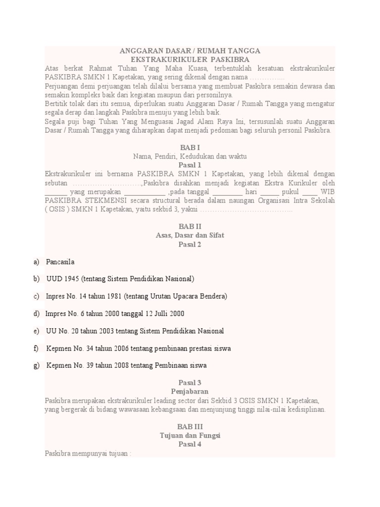 AD/ART Paskibra SMKN 1 Kapetakan | PDF